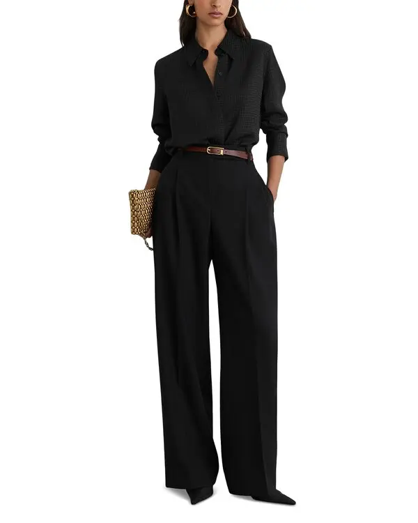 REISS Elora Jacquard Long Sleeve Shirt - Black
