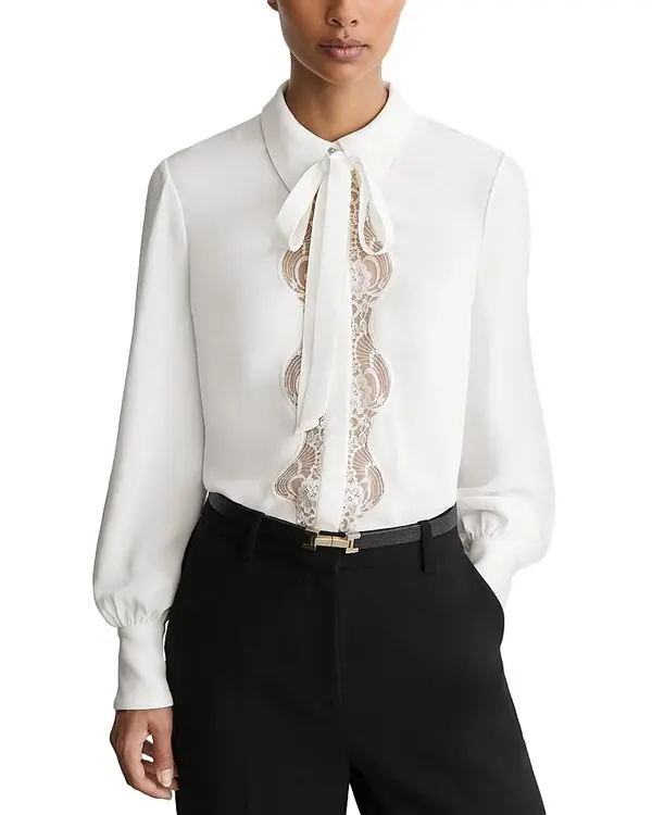 REISS Estelle Lace Trim Crepe Shirt