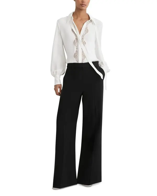 REISS Estelle Lace Trim Crepe Shirt