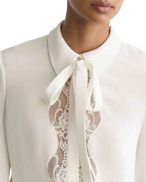 REISS Estelle Lace Trim Crepe Shirt