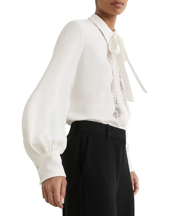 REISS Estelle Lace Trim Crepe Shirt