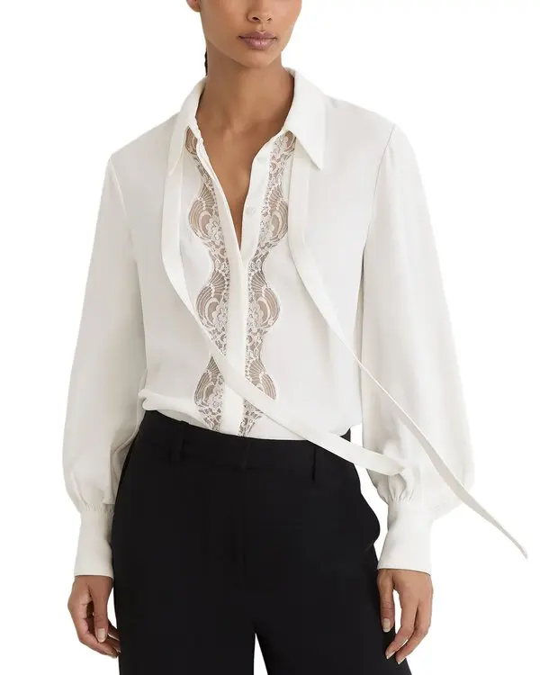 REISS Estelle Lace Trim Crepe Shirt