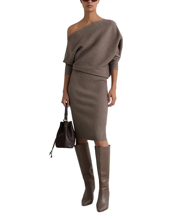 REISS Lara Off-the-shoulder Ribbed Knit Dress