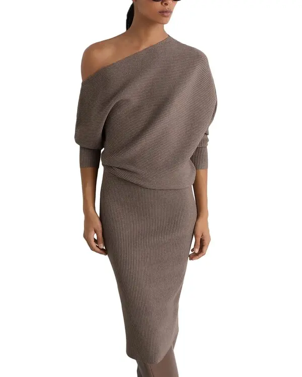 REISS Lara Off-the-shoulder Ribbed Knit Dress
