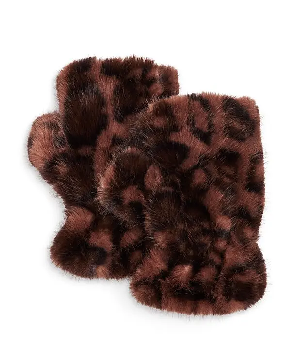 Aqua Faux Fur Fingerless Gloves Exclusive - Leopard