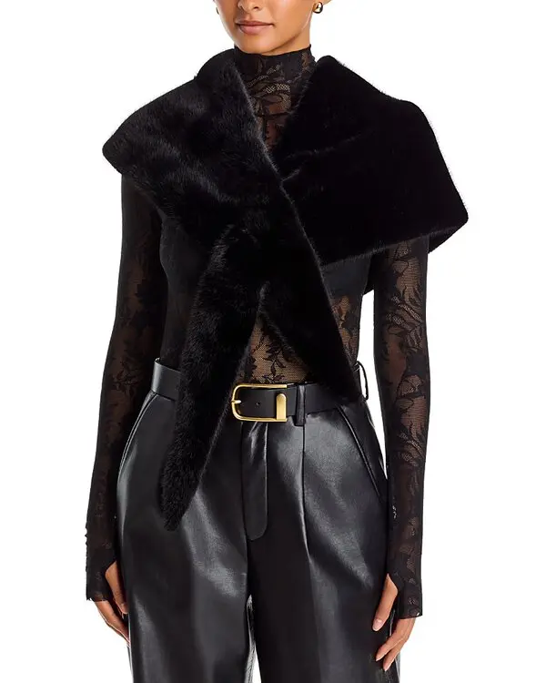 Aqua Faux Fur Triangle Scarf Exclusive - Black