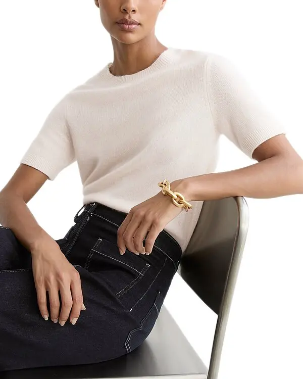 REISS Stevie Cashmere Short Sleeve Top - Ivory