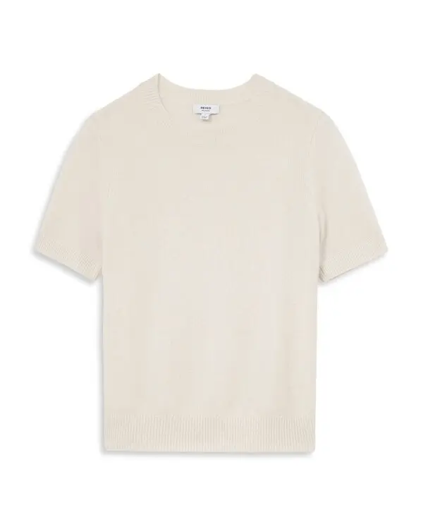 REISS Stevie Cashmere Short Sleeve Top - Ivory