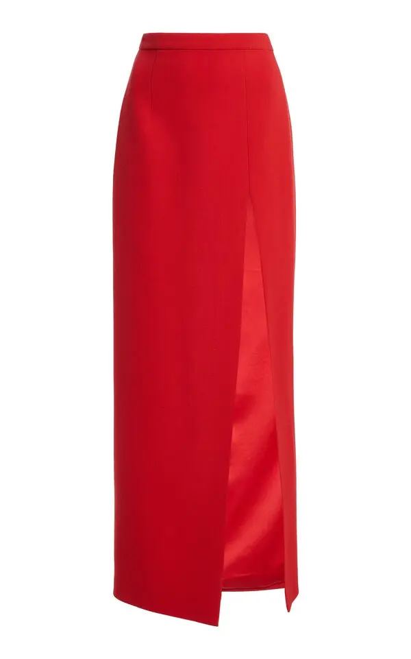 SERGIO HUDSON Stretch Crepe Maxi Pencil Skirt With Slit - Red