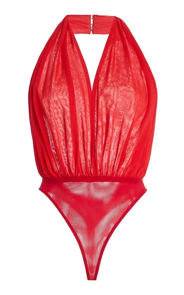 SERGIO HUDSON Stretch Silk Chiffon Halter Bodysuit - Red