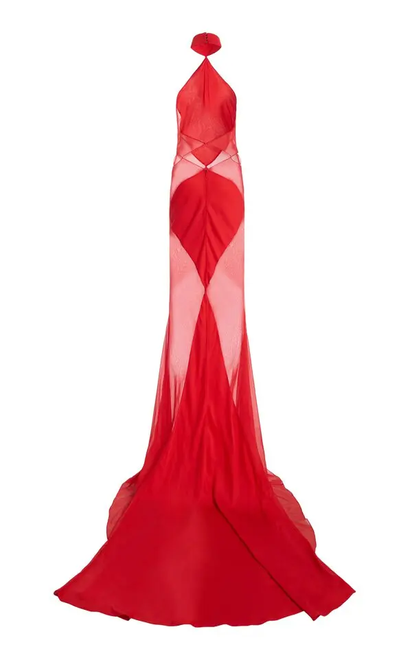 SERGIO HUDSON Bias-cut Halter Silk Chiffon Evening Gown