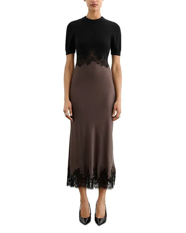 TOCCIN Kaya Colorblocked Lace Trim Midi Dress