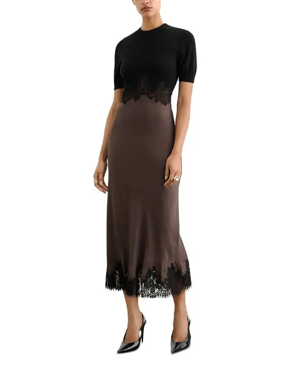 TOCCIN Kaya Colorblocked Lace Trim Midi Dress