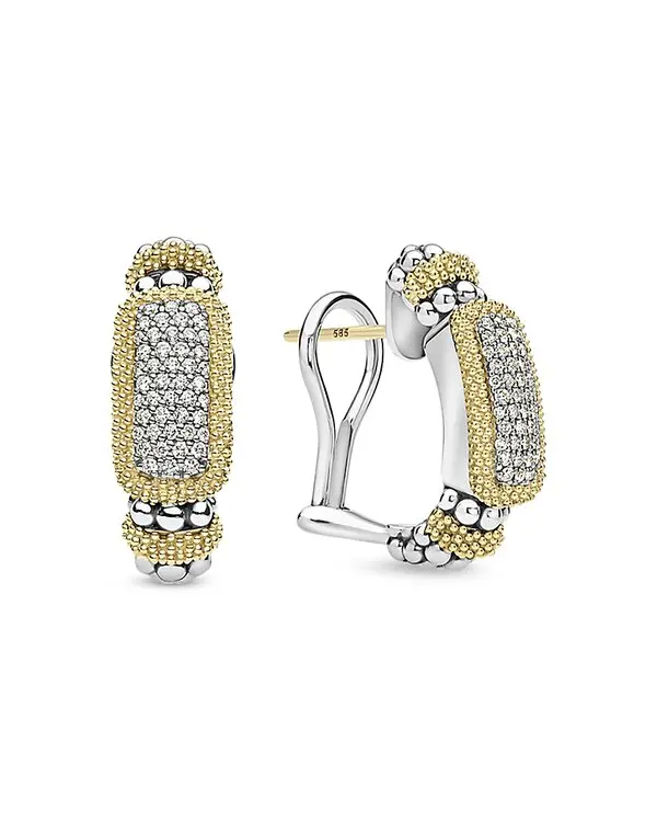 Lagos 18k Yellow Gold & Sterling Caviar Lux Diamond Huggie Hoop Earrings, 0.41 Tcw - Silver