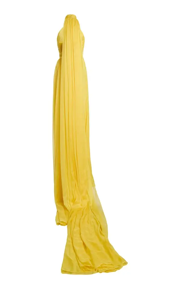 SERGIO HUDSON Cutout Cross-neck Silk Chiffon Gown
