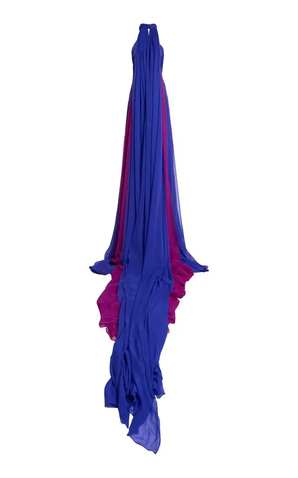 SERGIO HUDSON Cross-neck Silk Chiffon Button-skirt Gown