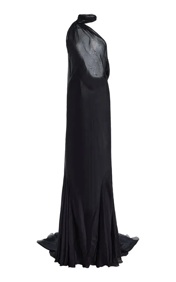 SERGIO HUDSON Halter Silk Chiffon Low-back Gown