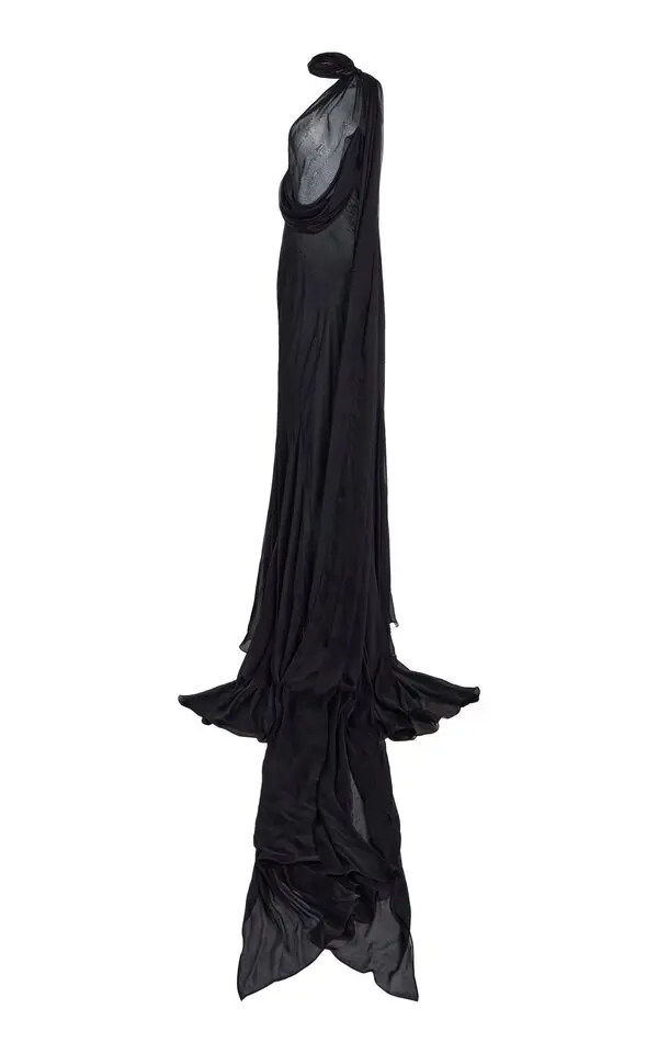 SERGIO HUDSON Halter Silk Chiffon Low-back Gown