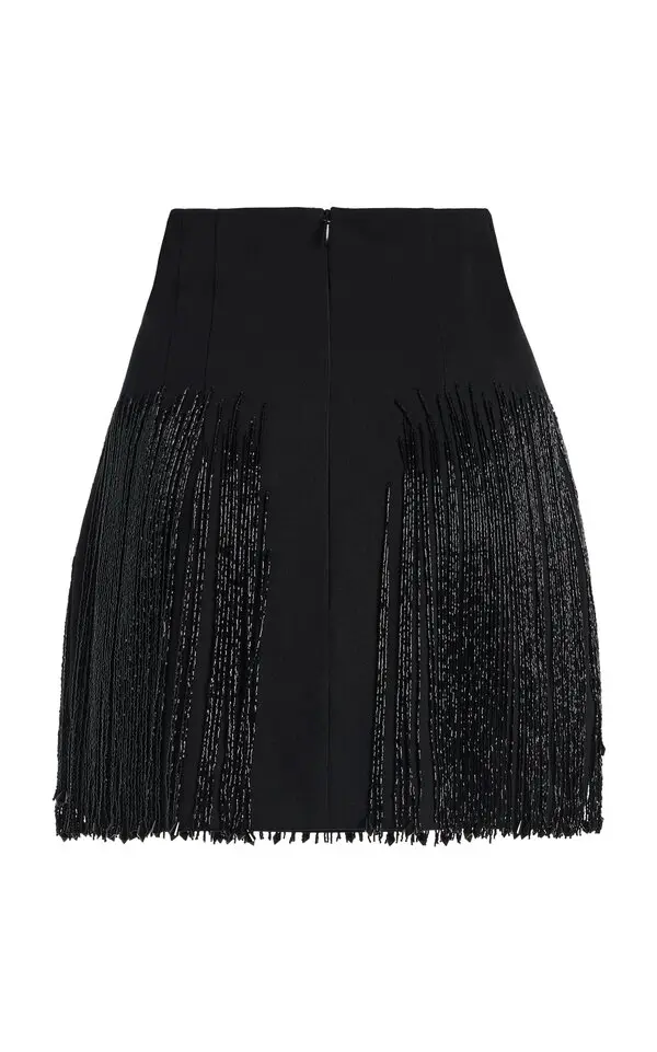 SERGIO HUDSON Hand-embroidered Fringed Stretch Crepe Mini Skirt