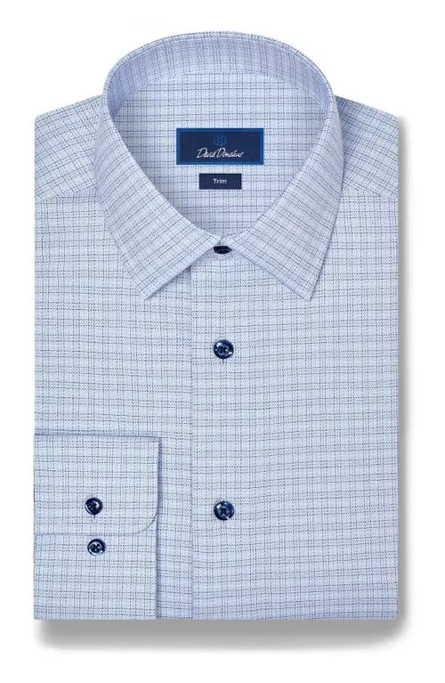David Donahue Trim Fit Check Stretch Twill Shirt - Sky/blue