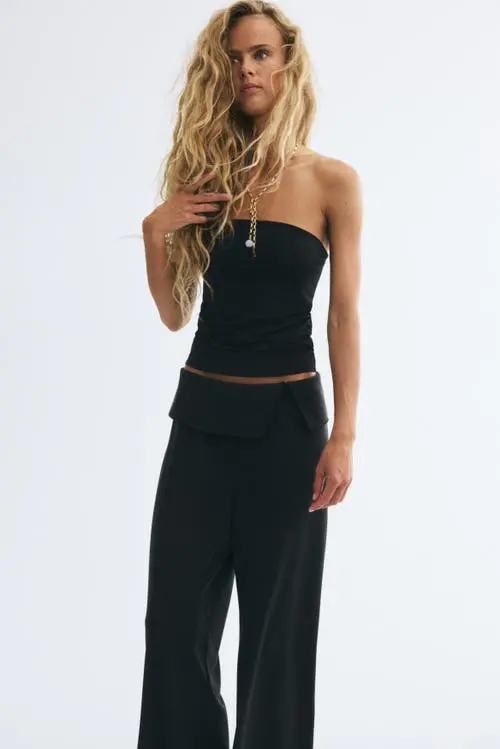 H&M Wide-leg Foldover-waist Pants