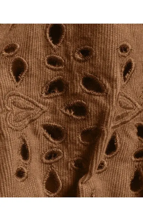 LANDS' END Eyelet Sleeve Pinwale Corduroy Shirt - Maple Toffee
