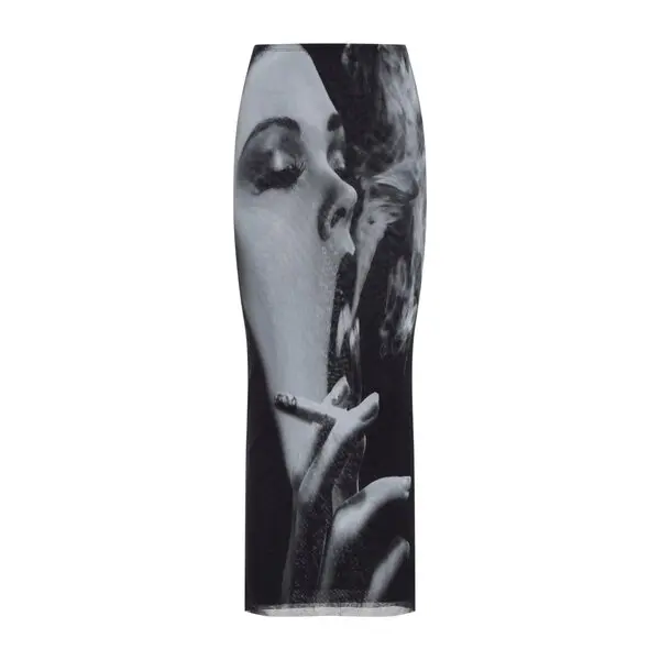 JEAN PAUL GAULTIER Mesh Printed Smoking Long Skirt - Black