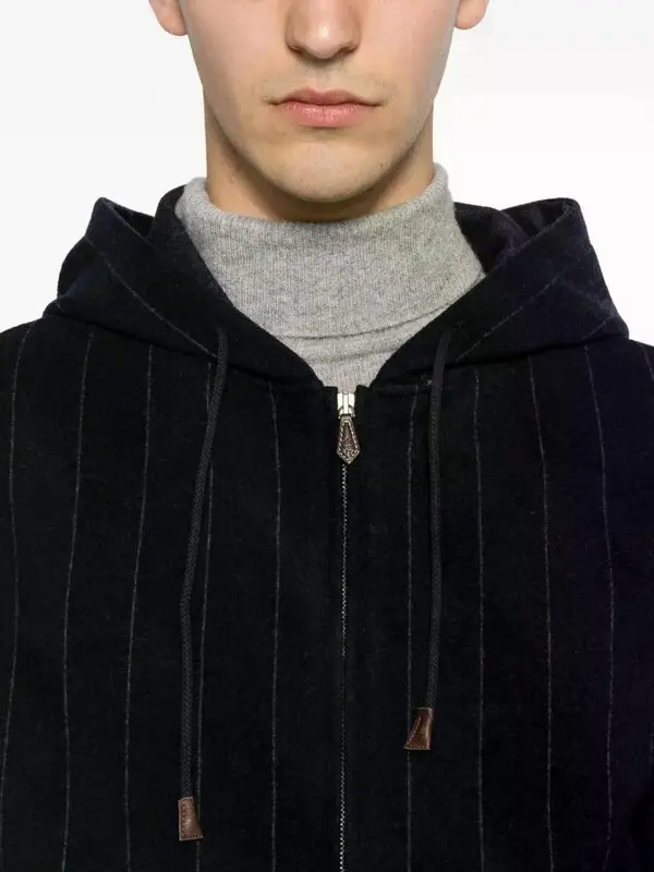 Eleventy Pinstripe-pattern Zip-up Hoodie