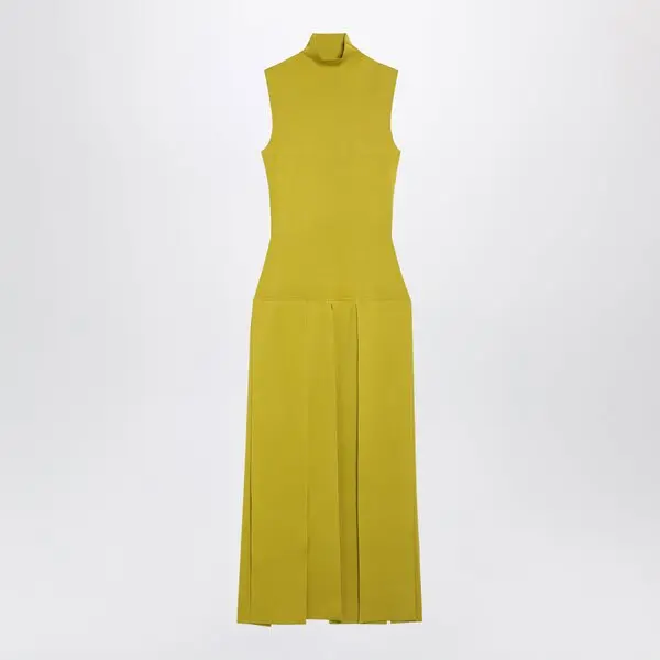 Alaïa Lime Pleated Knit Maxi Dress
