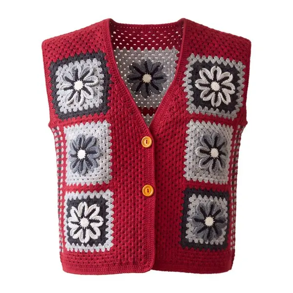 ANA CHIC Daisy Granny Square Handmade Crochet Waistcoat