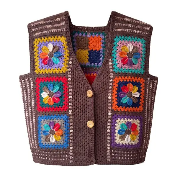ANA CHIC Bracken Flower Granny Square Handmade Crochet Waistcoat