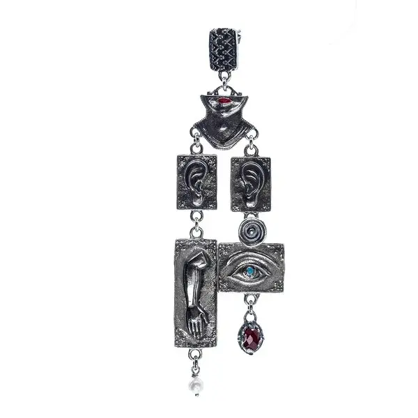 GEM KINGDOM Silver / Red Ex Voto Symbol Cascade Single Earring