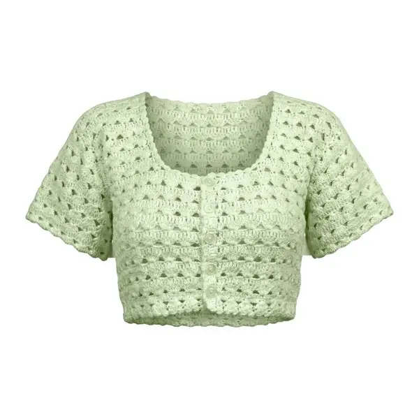 ANA CHIC Sage Openwork Handmade Crochet Top
