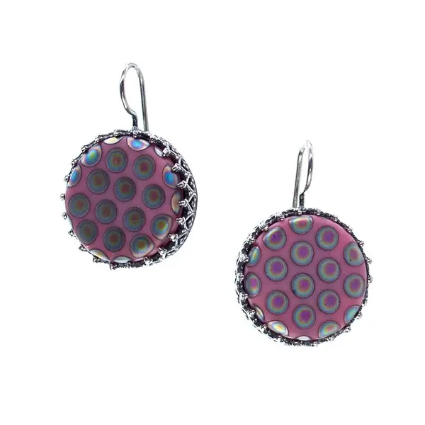 GEM KINGDOM Pink / Silver Pink Polka Dot Drop Earrings - Pink/silver