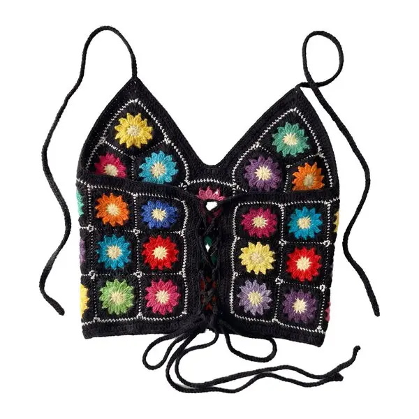 ANA CHIC Star Garden Handmade Crochet Halter Top - Black/blue/white