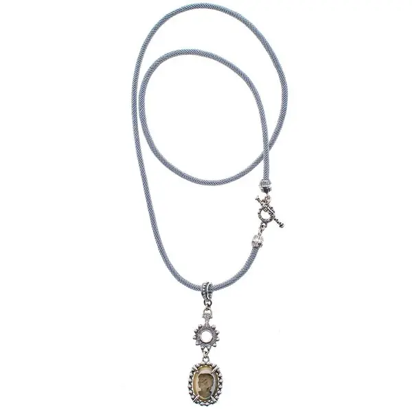 GEM KINGDOM Vintage Cameo Cord Pendant Necklace - Grey
