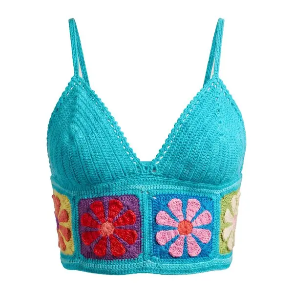 ANA CHIC Aqua Flower Square Handmade Crochet Bralette Top