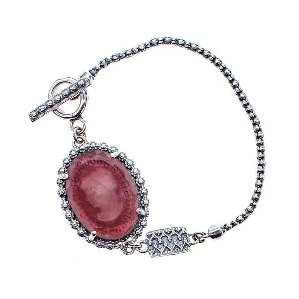GEM KINGDOM Pink / Silver Mauve Pink Cameo Bracelet - Pink/silver
