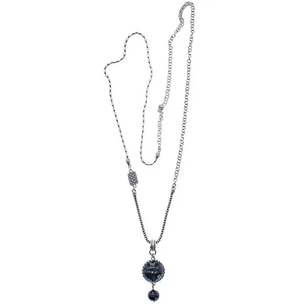 GEM KINGDOM Black / Silver Dark Crystal Intaglio Chain Necklace - Black/silver