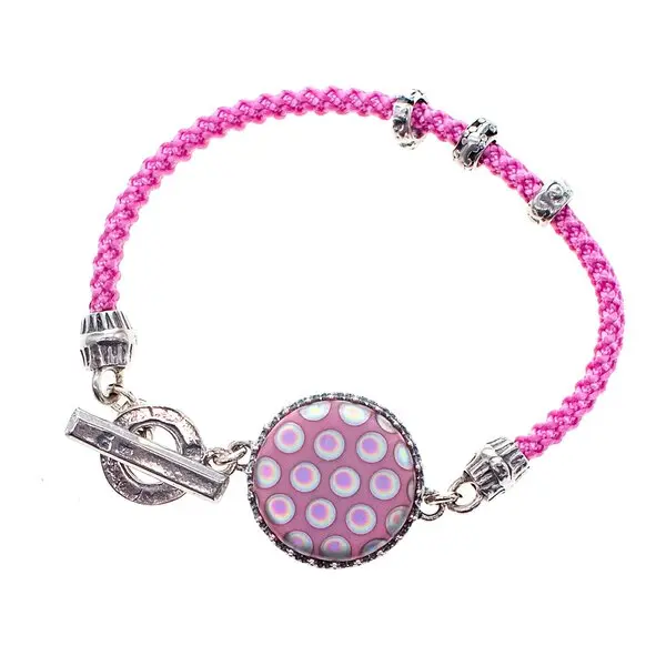 GEM KINGDOM Pink / Silver Pink Polka Dot Cord Bracelet - Pink/silver