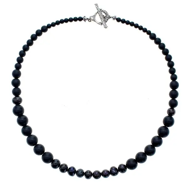 GEM KINGDOM Matte Onyx Pearl Necklace - Black
