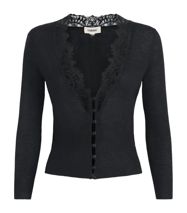 L'Agence Lace-trim Eluna Cardigan - Black