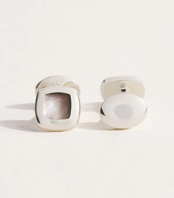 DEAKIN & FRANCIS Sterling And Mother Of Pearl Cushion Cufflinks - Silver