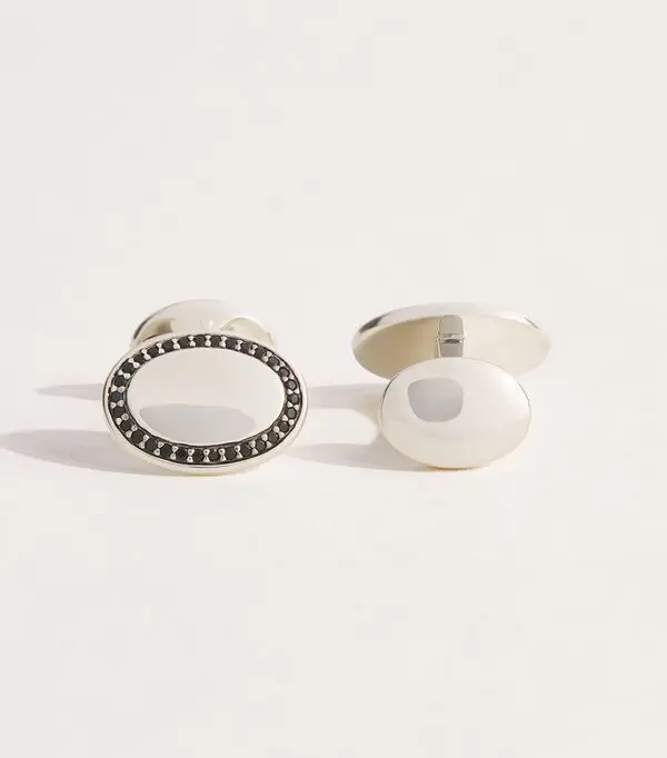 DEAKIN & FRANCIS Sterling And Black Spinel Oval Cufflinks
