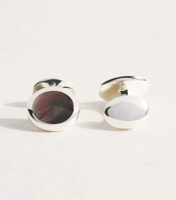 DEAKIN & FRANCIS Sterling And Mother Of Pearl Oval Cufflinks - Silver