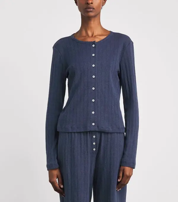 LESET Cotton Pointelle Cardigan
