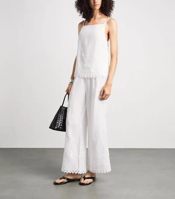 ERES Linen Albatre Embroidered Trousers - Ivory