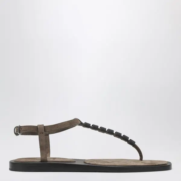Brunello Cucinelli Suede Thong Sandals With Precious Straps