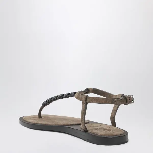 Brunello Cucinelli Suede Thong Sandals With Precious Straps