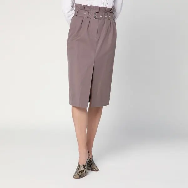 Dries Van Noten Taupe Skirt In Cotton With Belt - Cream